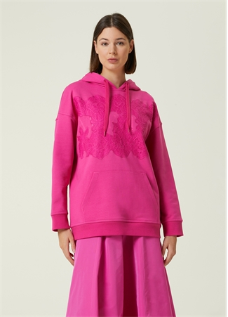 Valentino Kadın Şeftali Kapüşonlu Dantel Garnili Sweatshirt Pembe L EU Valentino Kadın Şeftali Kapüşonlu Dantel Garnili Sweatshirt Pembe L EU