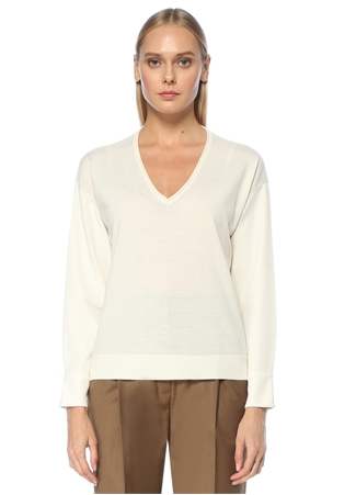 Beymen Club Kadın Ekru V Yaka Kolu Garnili Yün Kazak Bej XS