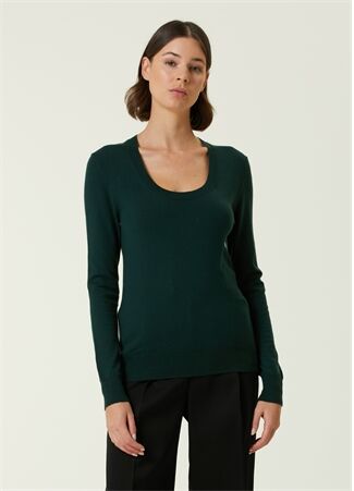 Bottega Veneta Kadın Koyu Yeşil U Yaka Kaşmir Kazak XS EU