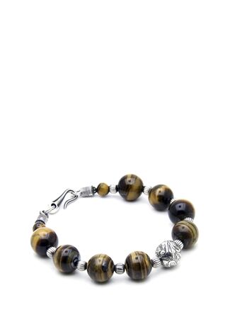 Boga Erkek Kahverengi Boncuklu Gümüş Rengi Bileklik EU