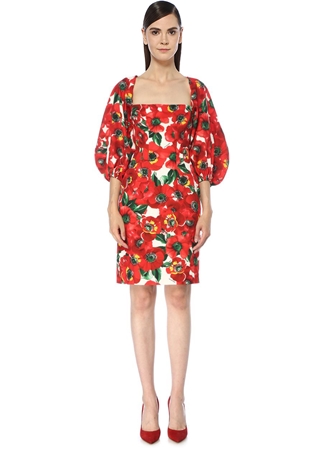 Sara Battaglia Kadın Kırmızı Çiçekli Sırt Dekolteli Mini Elbise 42 IT