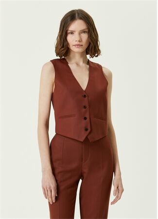 Chloe Kadın Kahverengi V Yaka Yün Yelek Kırmızı 36 IT