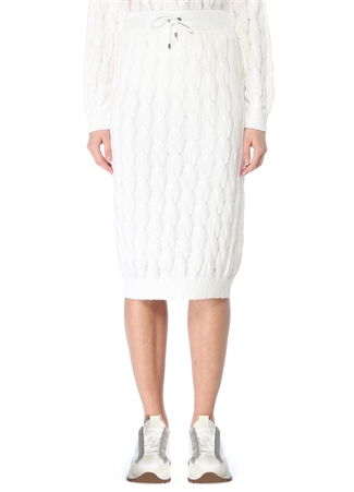 Brunello Cucinelli Kadın Beyaz Saç Örgü Midi Triko Etek S EU