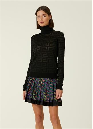 Versace Kadın Siyah Balıkçı Yaka Desenli Yün Kazak 38 IT