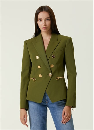 Balmain Kadın Haki Fermuar Detaylı Kruvaze Yün Ceket 40 FR Balmain Kadın Haki Fermuar Detaylı Kruvaze Yün Ceket 40 FR