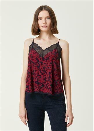 Zadig&Voltaire Kadın Bordo V Yaka Çiçekli Dantelli Bluz S EU