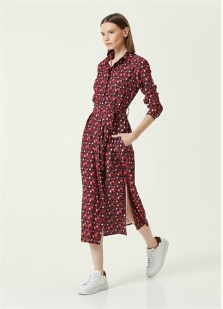 Beymen Club Kadın Kırmızı Geometrik Desenli Midi Gömlek Elbise XS EU