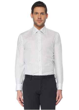 Pal Zileri Erkek Mavi İngiliz Yaka Çizgili Gömlek 4 IT