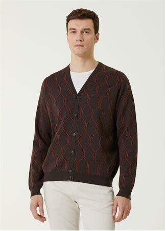 Palzileri Lab Erkek Kahverengi V Yaka Geometrik Desenli Yün Hırka 50 IT