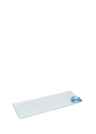 Accract Beyaz Çiçek Figürlü Cam Servis Tabağı Mavi Accract Beyaz Çiçek Figürlü Cam Servis Tabağı Mavi