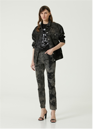 Academia Kadın Siyah Yüksek Bel Batik Desenli Jean Pantolon 34