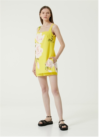 Valentino Kadın Sarı Kare Yaka Çiçekli Mini Tulum 40 IT