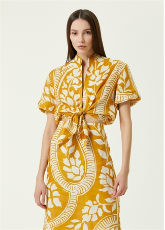 Johanna Ortiz Kadın Sarı Desenli Crop Keten Bluz 6 US Johanna Ortiz Kadın Sarı Desenli Crop Keten Bluz 6 US