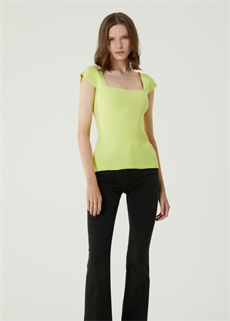 Helmut Lang Kadın Sarı Kare Yaka Ribli T-shirt XS EU