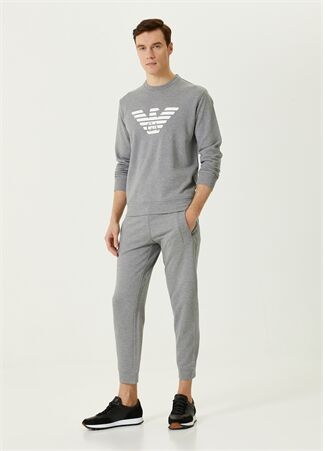 Emporio Armani Erkek Gri Beli Lastikli Jogger Eşofman Altı L EU