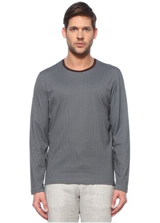 Pal Zileri Erkek Mavi Bisiklet Yaka Desenli Uzun Kol T-shirt L EU