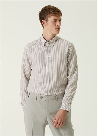 Beymen Collection Erkek Comfort Fit Bej Çizgili Gömlek S EU Beymen Collection Erkek Comfort Fit Bej Çizgili Gömlek S EU