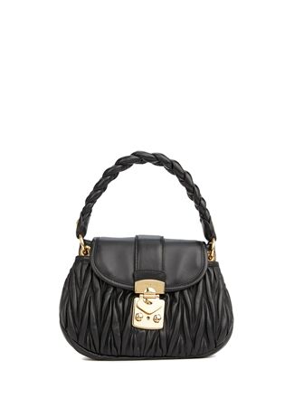 Miu Kadın Siyah Dokulu Deri Çanta EU
