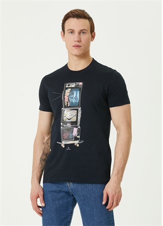 Ps By Paul Smith Erkek Lacivert Figür Baskılı Organik Pamuk T-shirt S Eu