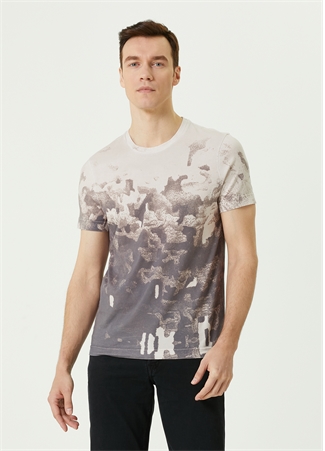 Knt Erkek Ekru Figür Desenli T-shirt Gri M Eu