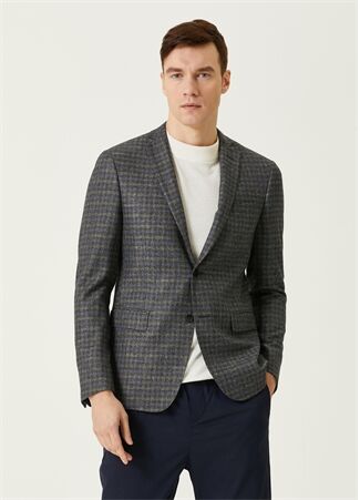 Palzileri Lab Erkek Gri Mavi Desenli Yün Ceket 50 IT