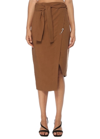 Forte Couture Kadın Kahverengi Asimetrik Kesim Etek 42 IT