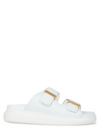 Alexander McQueen Kadın Beyaz Çift Kemerli Deri Terlik 36 EU