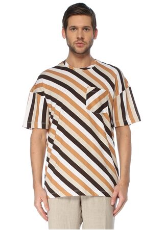 Palzileri Lab Erkek Kahverengi Çizgi Desenli Cepli T-shirt 50 IT