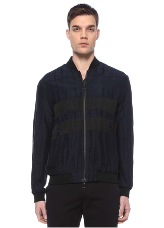 Palzileri Lab Erkek Lacivert Dik Yaka Şerit Detaylı Keten Mont 50 IT