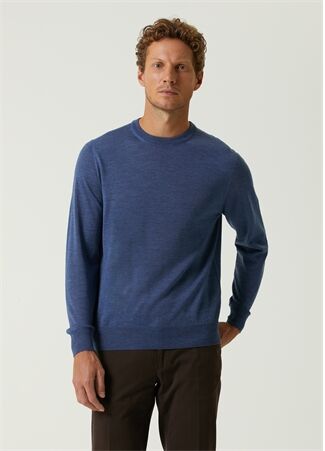 Canali Erkek Mavi Bisiklet Yaka Yün Kazak 54 IT