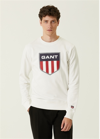 Gant Erkek Beyaz Bisiklet Yaka Logolu Sweatshirt L EU Gant Erkek Beyaz Bisiklet Yaka Logolu Sweatshirt L EU