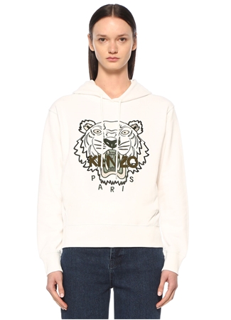Kenzo Kadın Beyaz Kapüşonlu Kaplan Detaylı Logolu Sweatshirt S EU Kenzo Kadın Beyaz Kapüşonlu Kaplan Detaylı Logolu Sweatshirt S EU