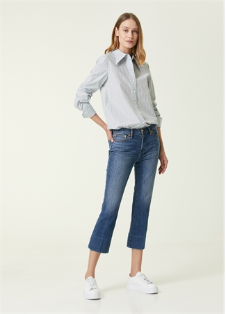 Tory Burch Kadın Mavi Crop Bootcut Jean Pantolon 25 US Tory Burch Kadın Mavi Crop Bootcut Jean Pantolon 25 US