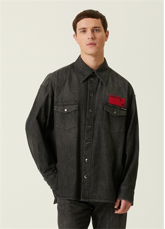 Dolce&Gabbana Erkek Koyu Gri Logolu Denim Gömlek 42 IT Dolce&Gabbana Erkek Koyu Gri Logolu Denim Gömlek 42 IT