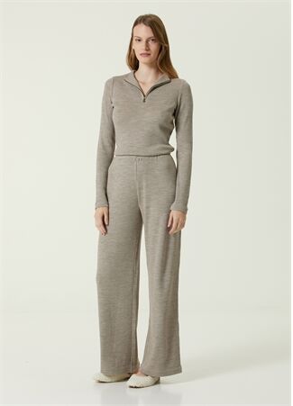 Vince Kadın Bej Çizgi Dokulu Yün Pantolon M EU