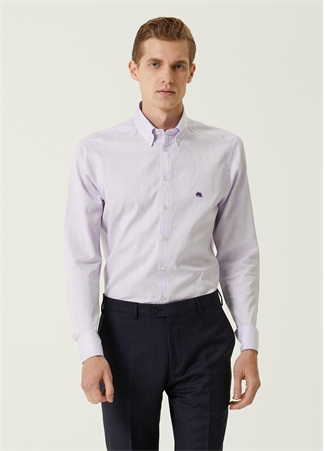 Etro Erkek Lila Düğmeli Yaka Etnik Desenli Gömlek Mor 39 IT