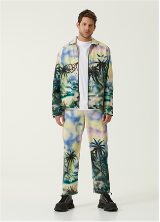 Palm Angels Erkek Ekru Mavi Batik Desenli Pantolon L EU Palm Angels Erkek Ekru Mavi Batik Desenli Pantolon L EU