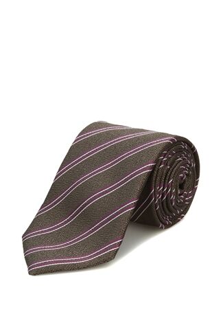 Pal Zileri Erkek Kahverengi Çizgili İpek Kravat EU