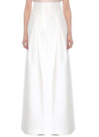 Brunello Cucinelli Kadın Beyaz Yüksek Bel Pilili Bol Paça Pantolon 36 IT