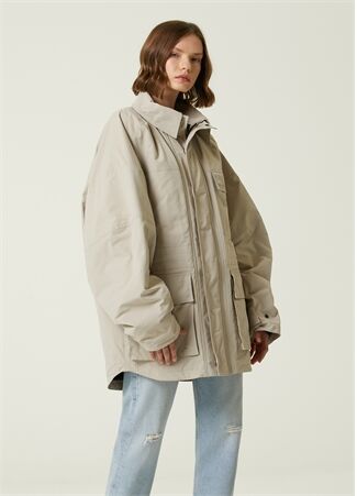 Balenciaga Kadın Bej Gömlek Yaka Cepli Parka 36 IT