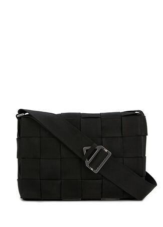 Bottega Veneta Erkek Siyah Örgü Dokulu Deri Omuz Çantası EU