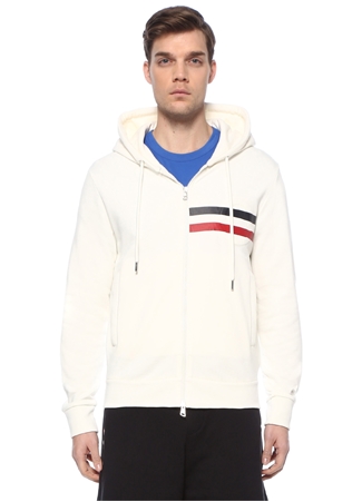 Moncler Erkek Beyaz Kapüşonlu Logo Şeritli Sweatshirt M EU Moncler Erkek Beyaz Kapüşonlu Logo Şeritli Sweatshirt M EU