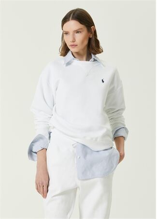 Polo Ralph Lauren Kadın Beyaz Bisiklet Yaka Sweatshirt S EU