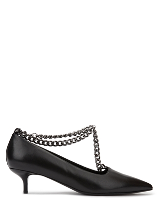 Academia Kadın Siyah Zincir Detaylı Deri Topuklu Ayakkabı 35