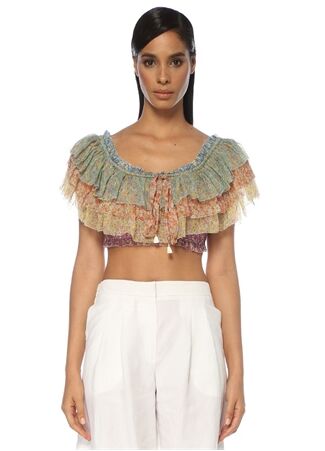 Zimmermann Kadın Carnaby Colorblock Fırfırlı Crop Bluz US