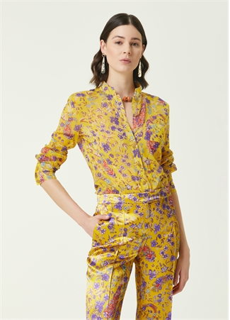 Etro Kadın Sarı Hakim Yaka Çiçekli İpek Gömlek 38 It