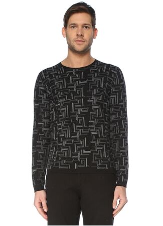 Pal Zileri Erkek Siyah Bisiklet Yaka Desenli Yün Kazak 48 IT