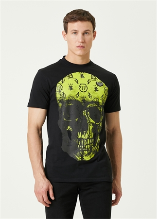 Philipp Plein Erkek Skull Siyah Neon Yeşil Logo Desenli T-shirt M EU Philipp Plein Erkek Skull Siyah Neon Yeşil Logo Desenli T-shirt M EU