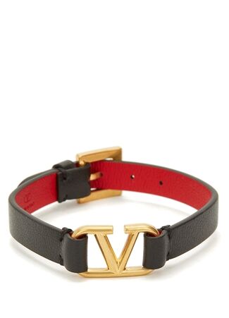 Valentino Garavani Kadın VLogo Siyah Deri Bileklik EU