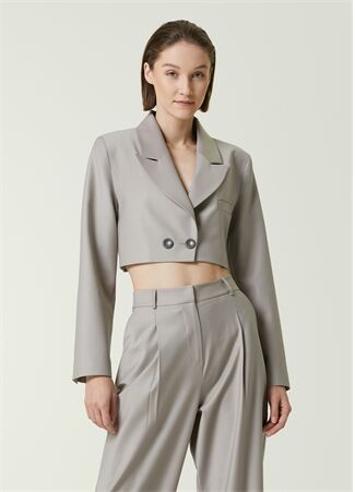 Feel The Lotus Kadın Loulou Taş Crop Blazer Gri 36 EU